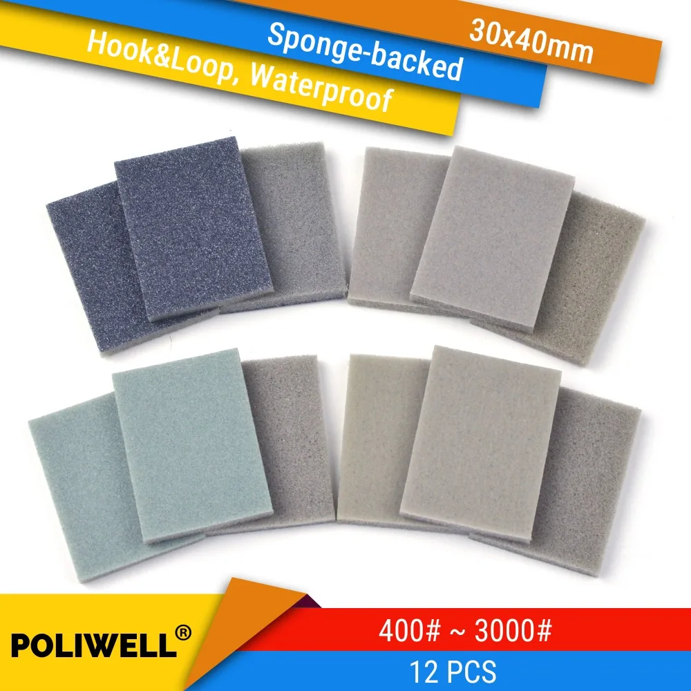 12PCS 30x40mm Assorted Grits Hook&Loop Flocking Sponge-Backed ...
