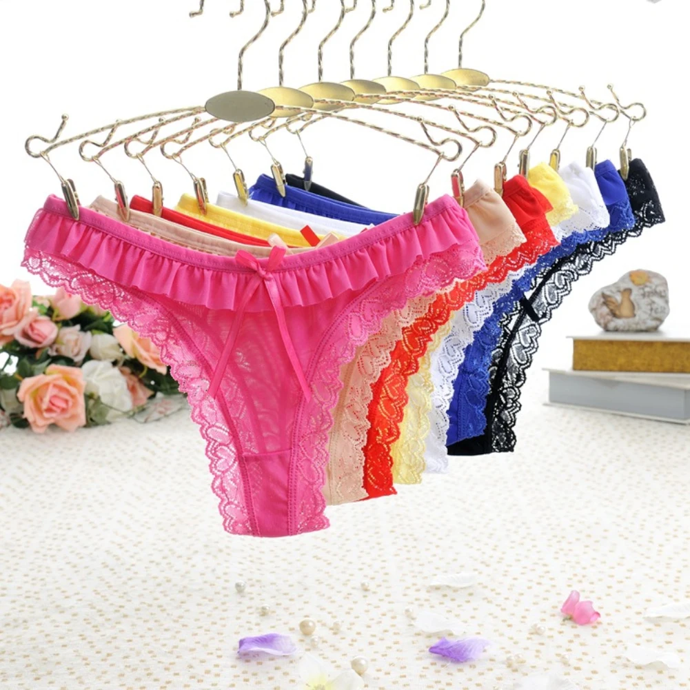Fashion Sexy Lace Heart Pattern Bowknot Women Low Rise Brief Underwear