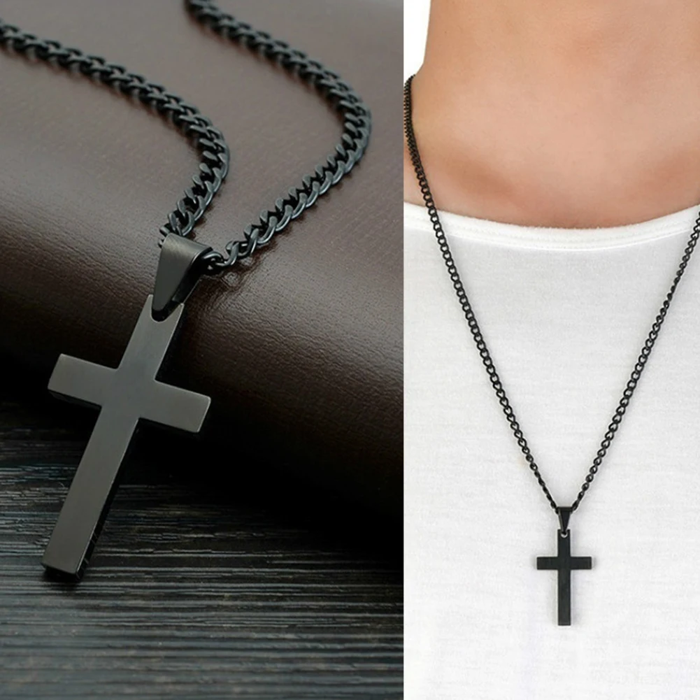 Classic Mens Cross Pendant Necklace Stainless Steel Link Chain Necklace