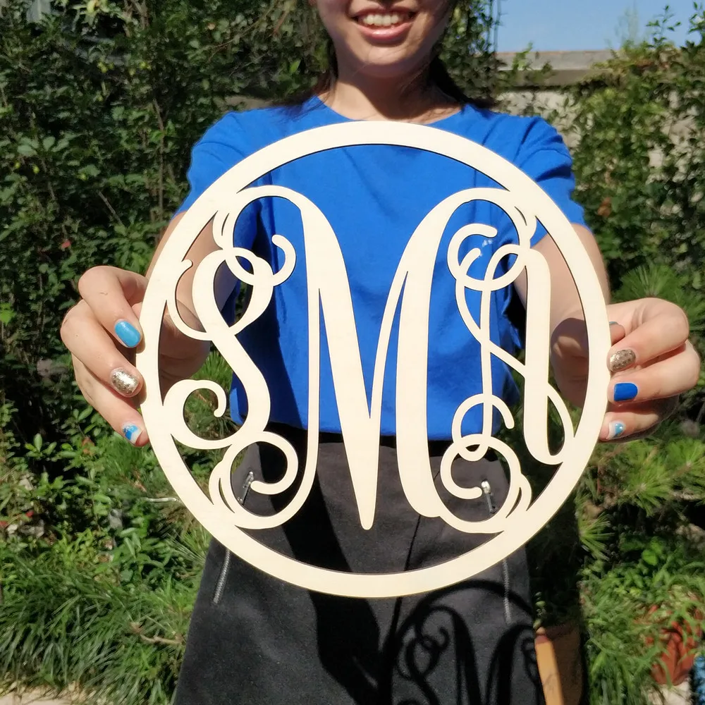 Wood Circle Vine Monogram Custom Monogram Gift Personalized Wooden ...
