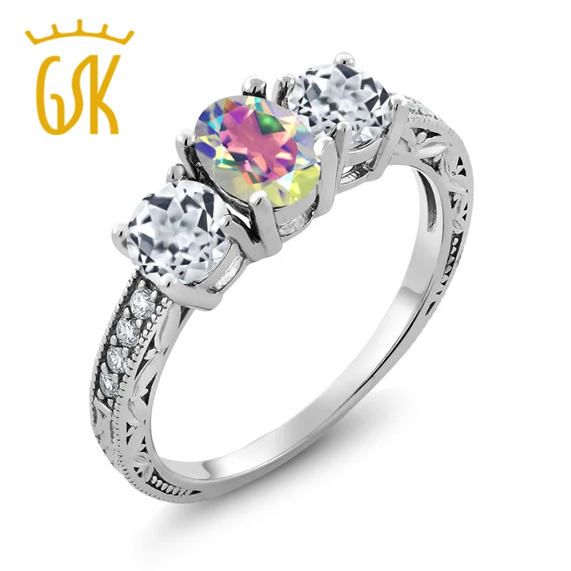 1.92 Ct Oval Niebla Mercurio Topacio Místico Topacio Blanco Anillo de ...