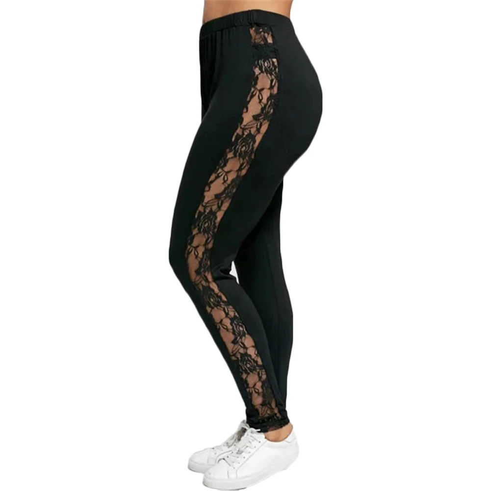 2017 Womens Sexy Faux Lace Leggings Stretch Skinny Leg Pants Side Lace Stitching In Leggings