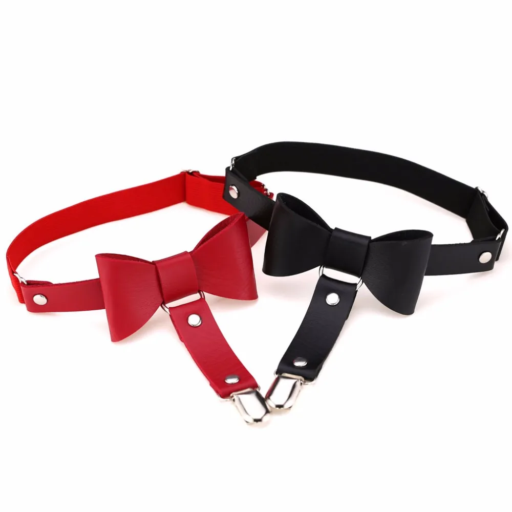 Bowtie Stud Punk Rivet Women Leg Leather Elastic Garter Suspender Belt ...