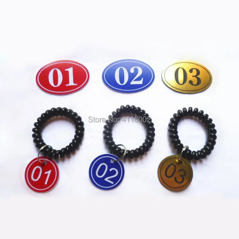 100-Sets-Number-Tag-With-Key-Ring-Spring-ID-Bracelet-Stretchable-Spiral ...