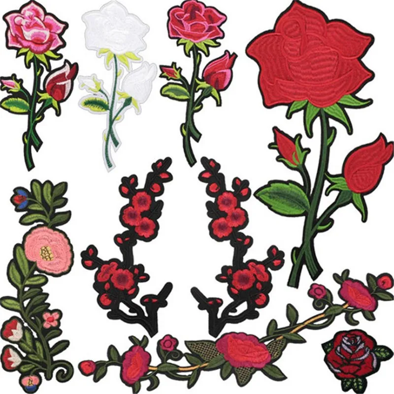 Chinese Style 3D Red Rose Flower Patches Iron On Applique Emboridered ...