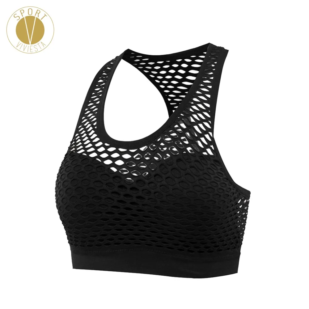 Fishnet Mesh Racerback Sports Bra Women's Run Gym Yoga Workout Active ...