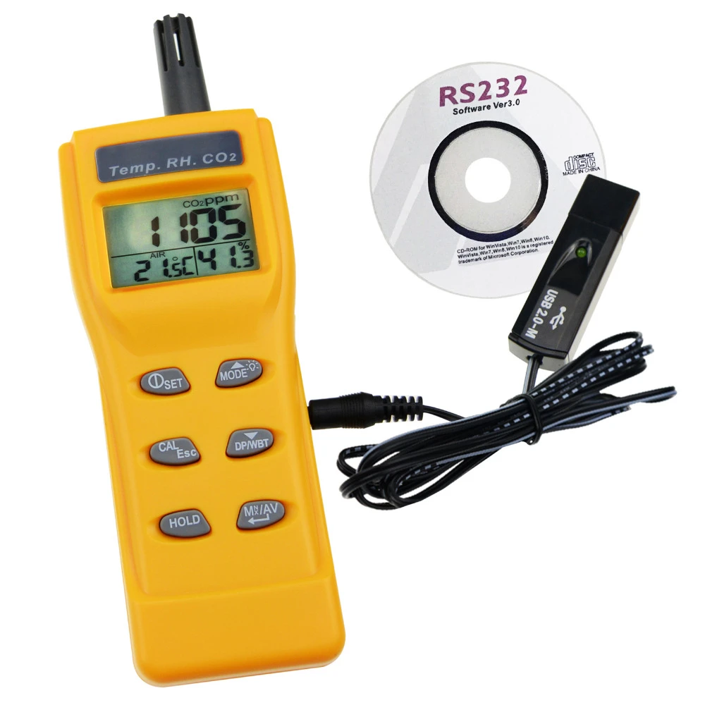 CO2, RH & Temp Real-Time Monitor Kit Set w/PC Software Recording ...