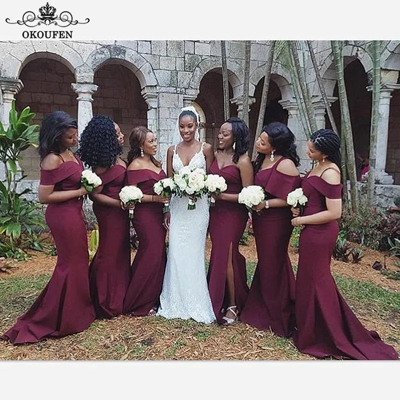 Floor Length Burgundy Mermaid Bridesmaid Dresses Maid Of Honor 2018