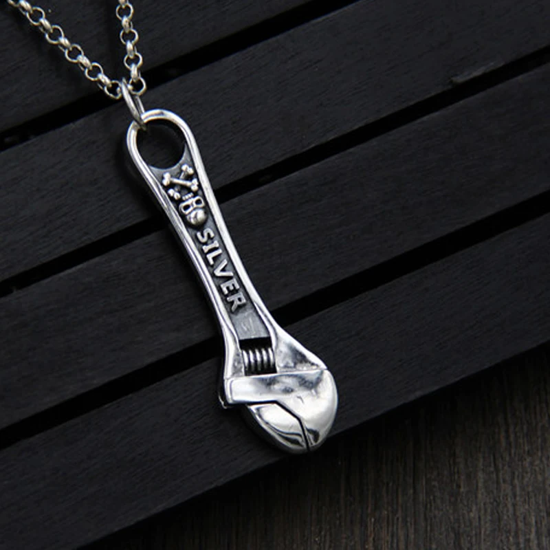 Mens Necklaces Charms S925 Sterling Silver Mechanic Wrench Tool Pendant ...
