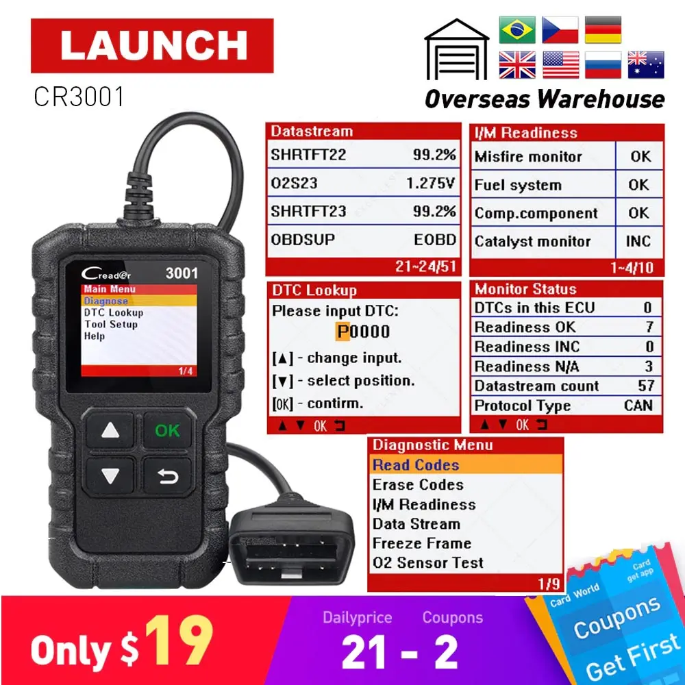 LAUNCH X431 CR3001 OBD2 Auto Scanner Diagnostic Tool in Russian Creader ...