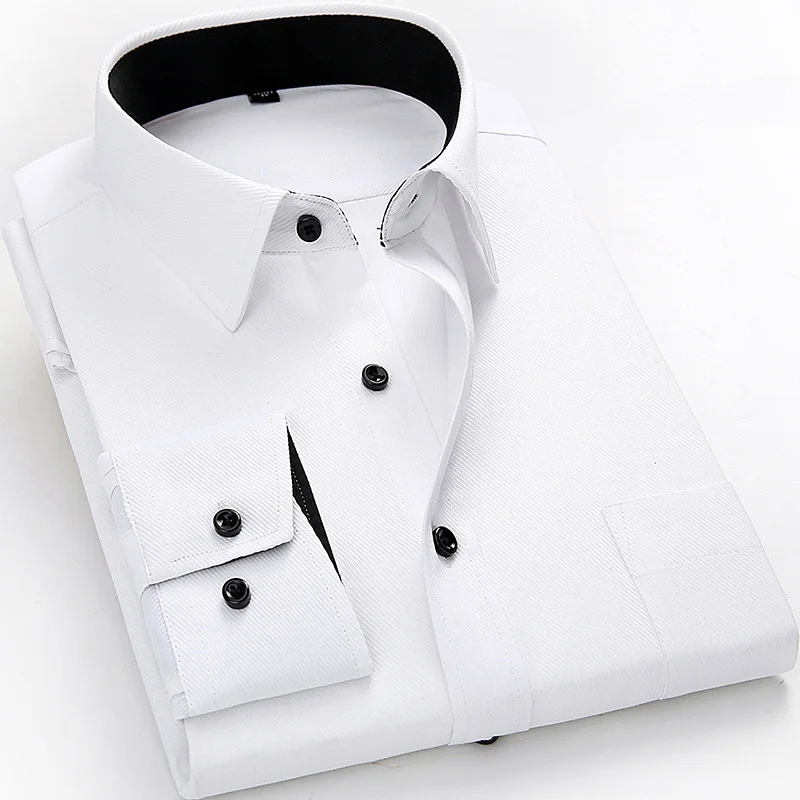 Plus Size 4XL 5XL 6XL 7XL 8XL Men Dress Shirts Long Sleeve Solid White ...