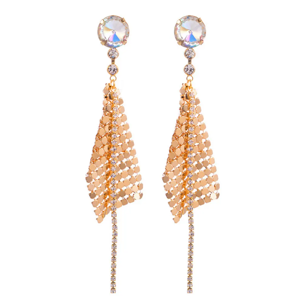 Fashion Rhinestone Tassel Long Earrings Women Jewelry T Rhinestone