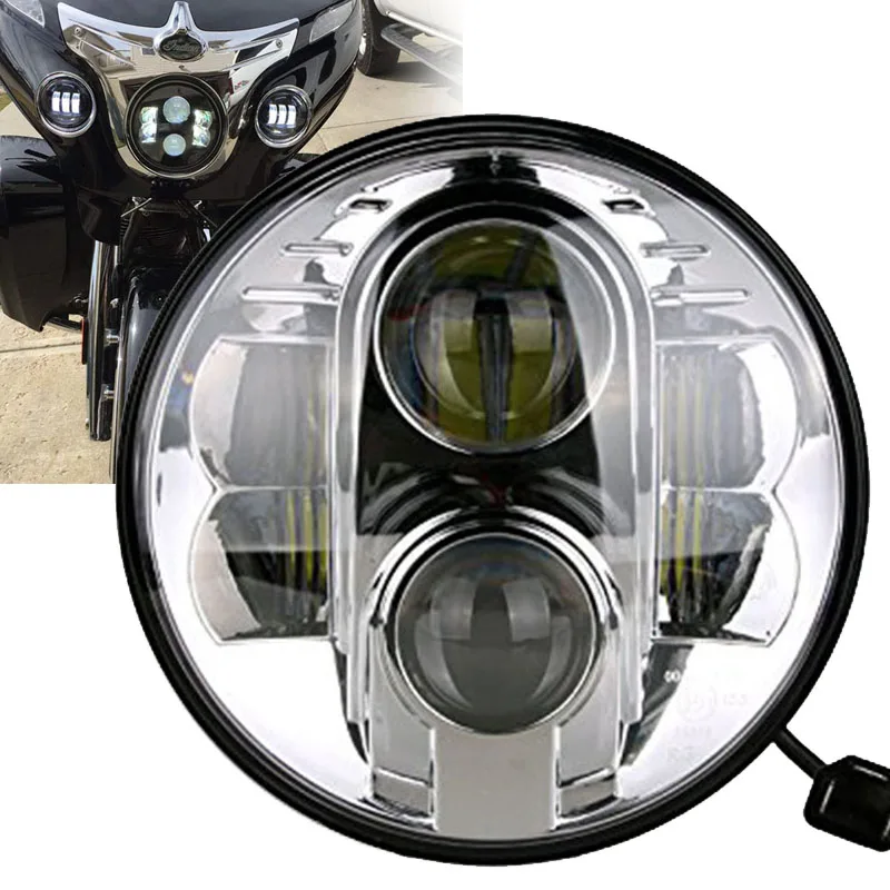 wzjoo Chrome 7" 80W Motorcycle Projector High Low LED Bulb Headlight ...
