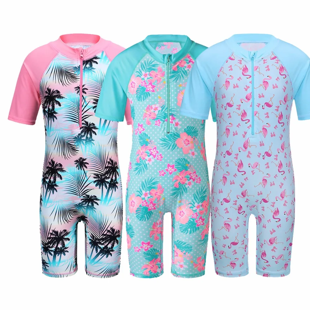 2018 Little Girls Cute Dolphin Blue Navy Half Sleeve Swimsuit Swim Surf ...