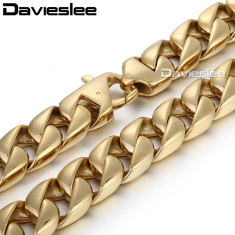 15mm HEAVY Biker Mens Chain Boys Gold Tone Curb Link 316L Stainless ...