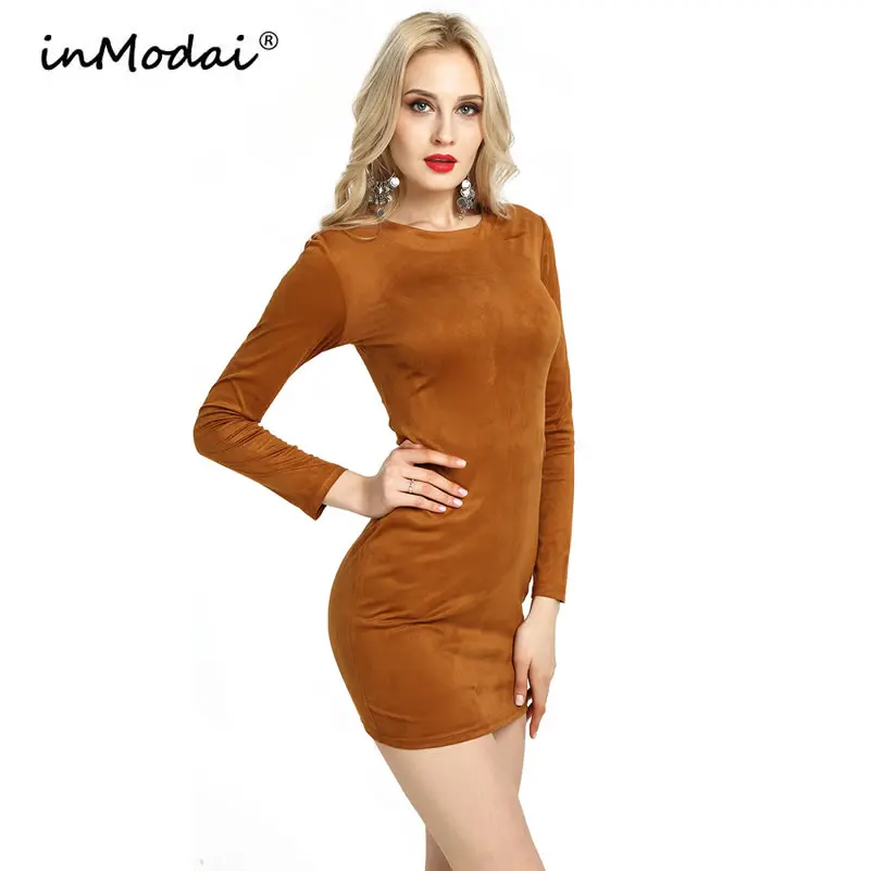 Inmodai Sexy Club Party Dress European Style Outfits Women Long Sleeve Mini Short Dress Velvet