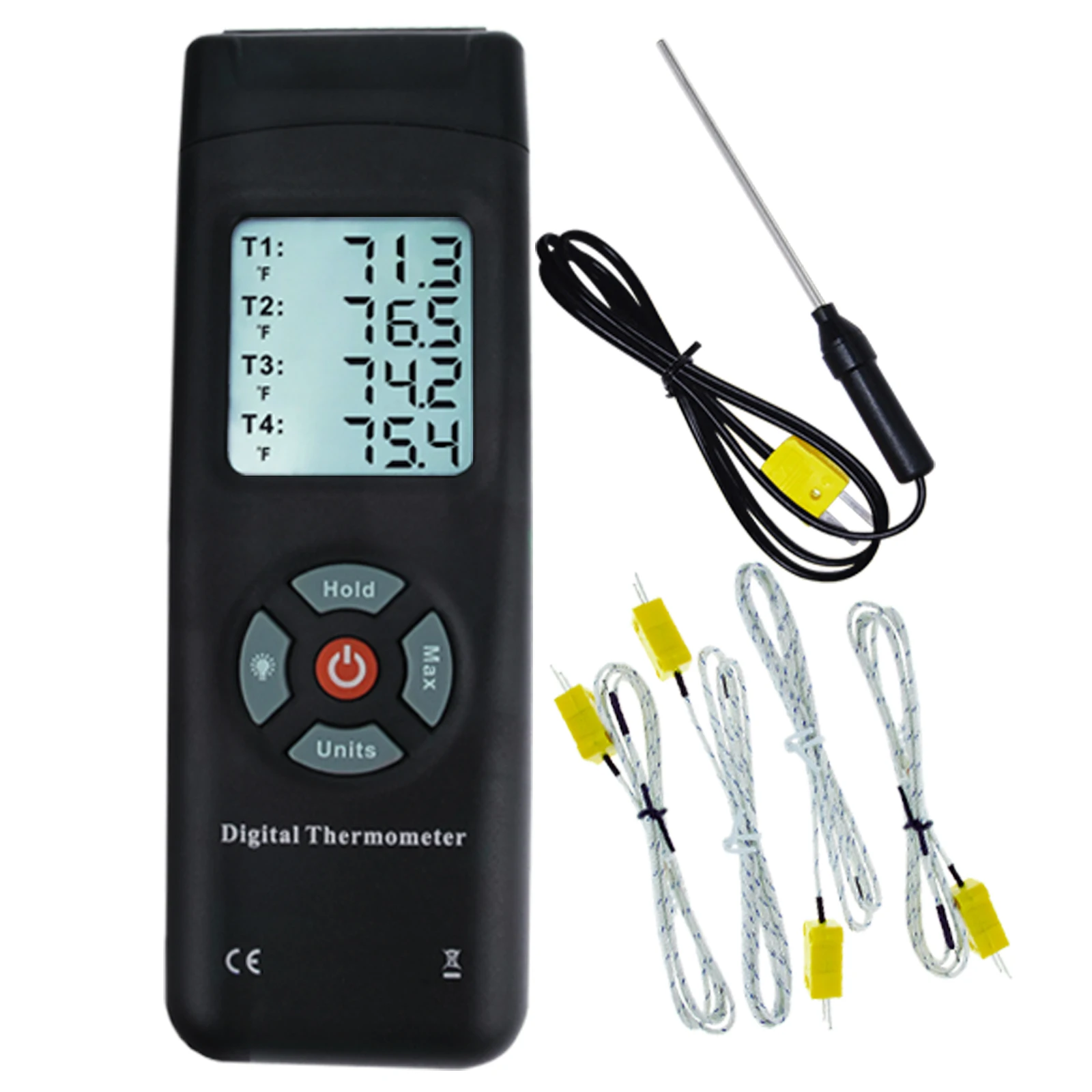 4 Channel Digital Thermocouples K-Type Thermometer with Backlight K ...