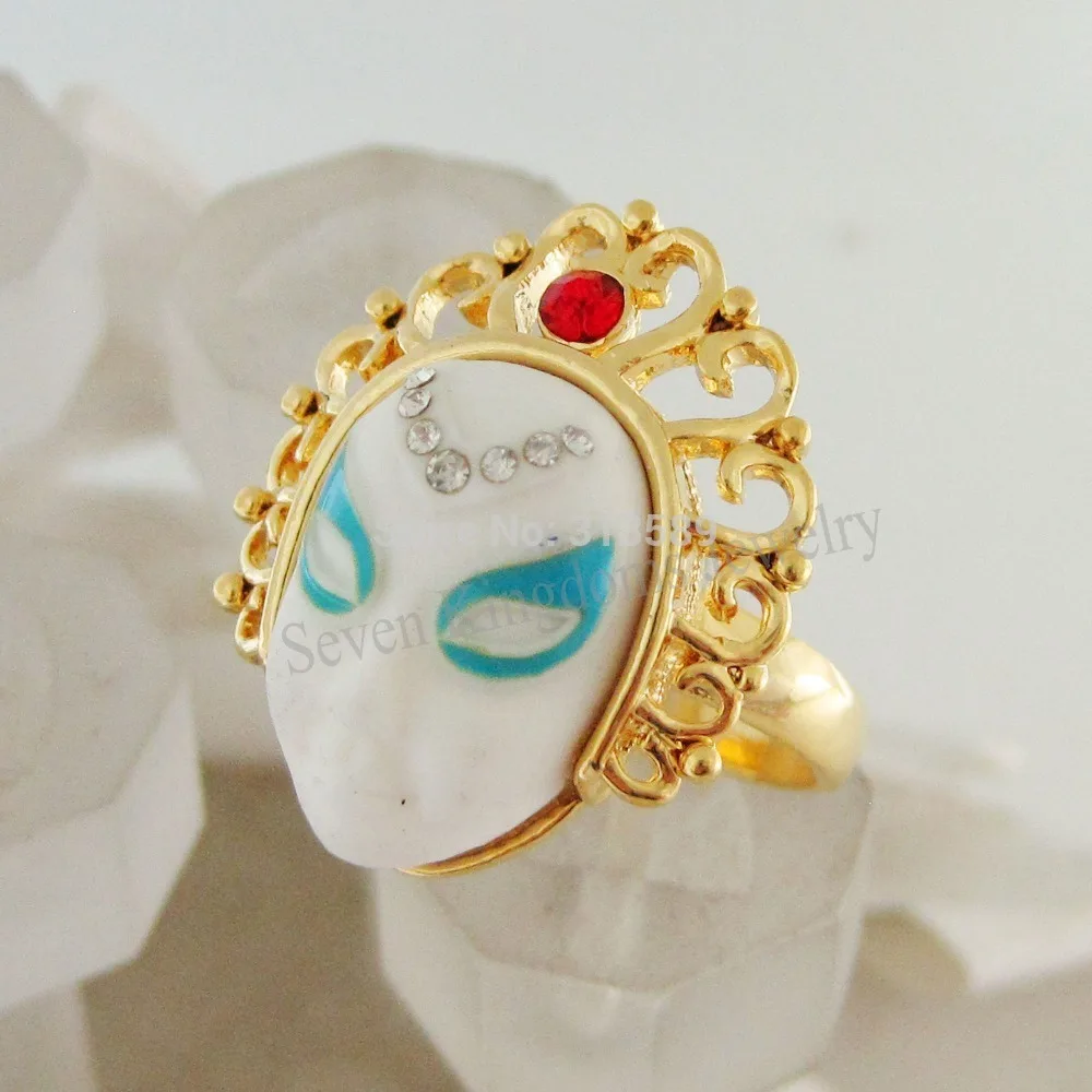 BEIjing OPERA FACE TRADITIONAL MASK RING SIZE FROM 6 to 9 YELLOW GOLD ...