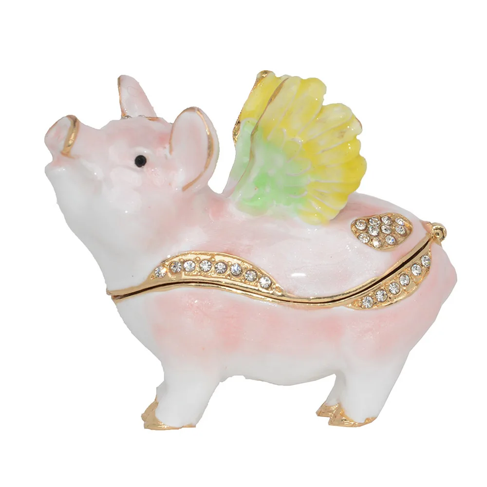 Pig Enameled Trinket Box Metal Hinged Jewelry Container Birthday Gifts ...