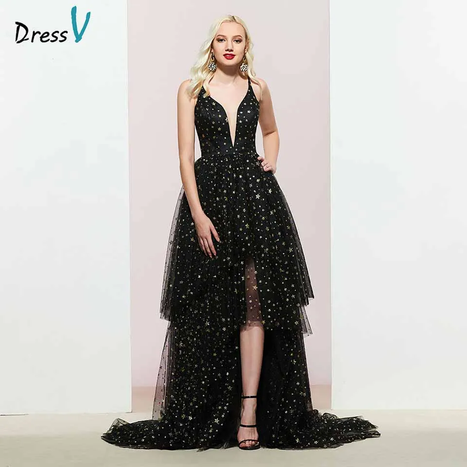 Dressv Black V Neck Evening Dress A Line Elegant Sleeveless Floor