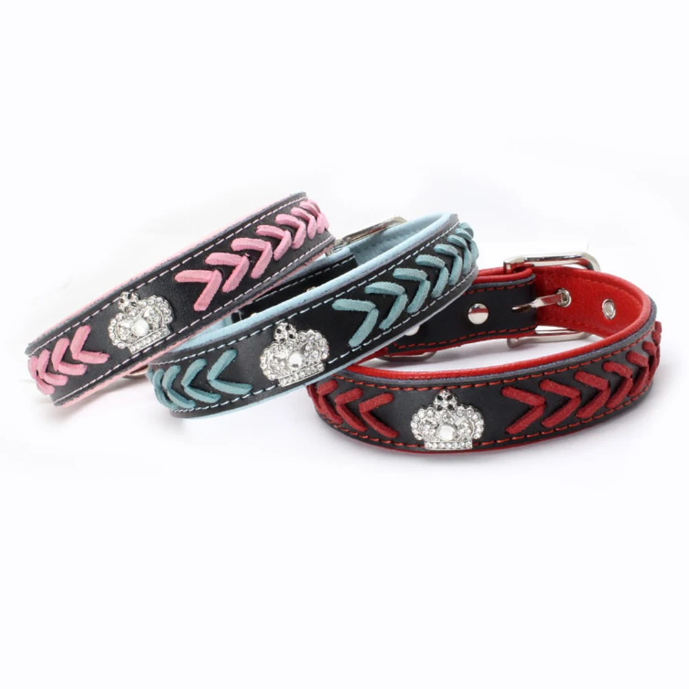 Tinghao moda rhinestone lleno corona Braid Faux cuero cuerda cachorro ...