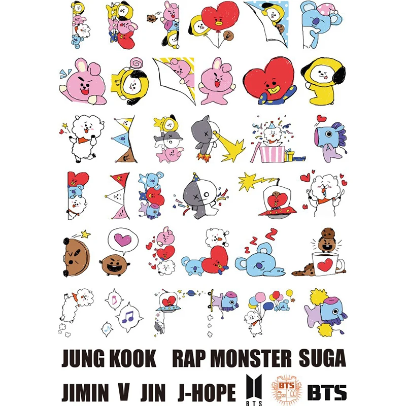 Venta caliente Kpop estrellas BTS Sticker animales de dibujos animados ...