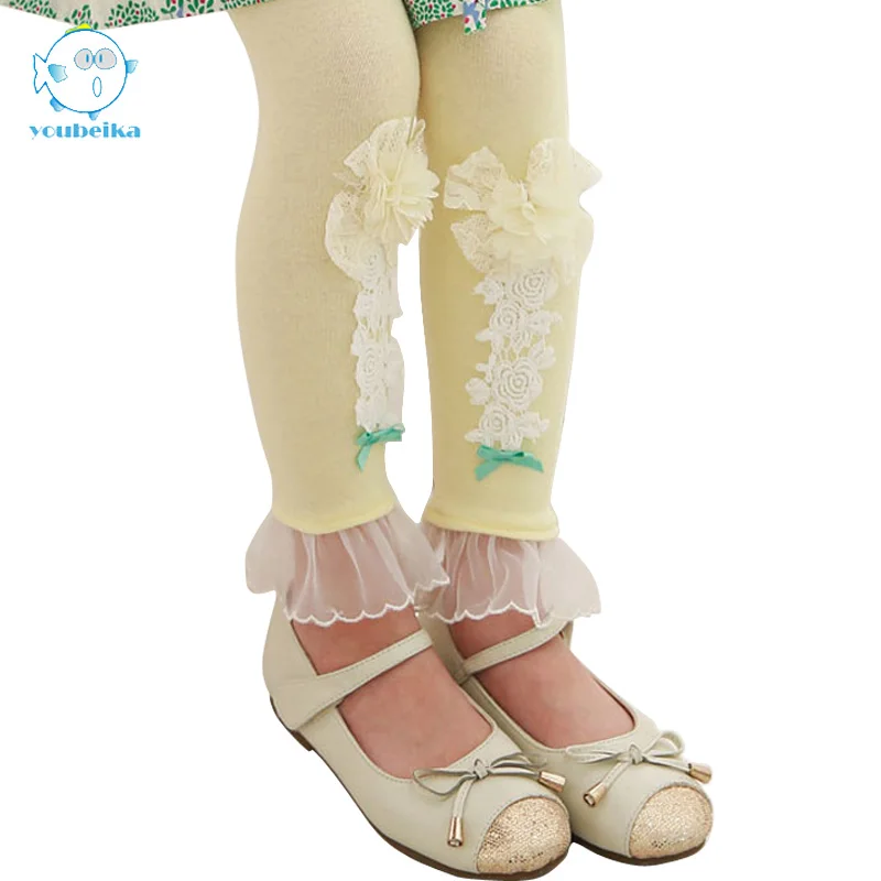 Girls Pants Autumn Leggings Children Elastic Floral Lace Printed ...