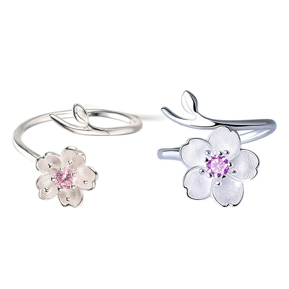 Silver Plated Cherry Blossom Sakura Open Ring Women Birthday Gift|open ...