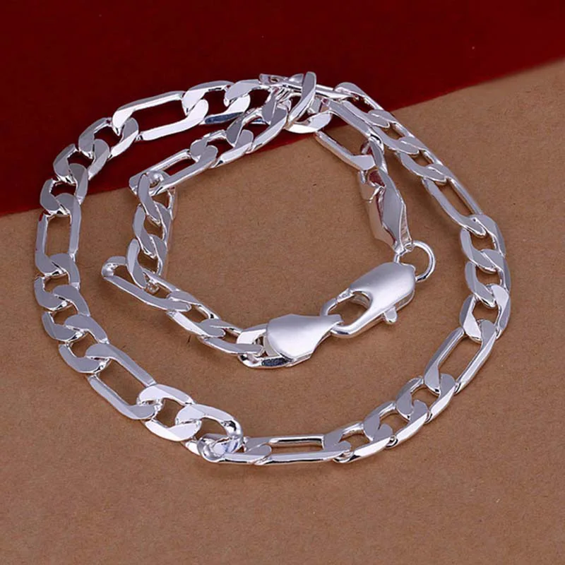 fashion 925 silver 10 mm Figaro Chain necklace 925 sterling silver ... fashion 925 silver 10 mm Figaro Chain necklace 925 sterling silver ...