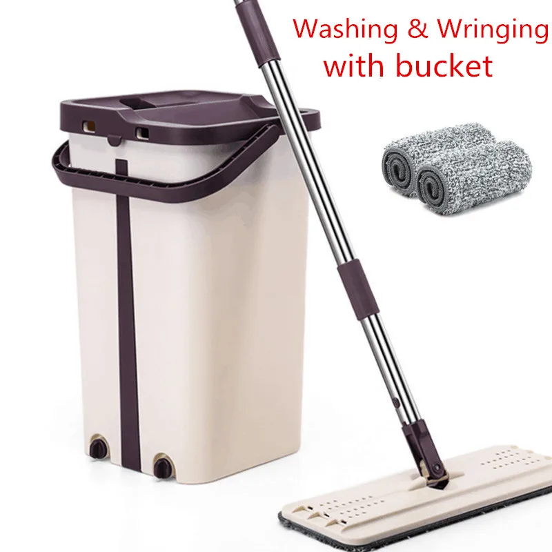Flat Squeeze Mop and Bucket Hand Free Wringing Floor Cleaning Mop ...