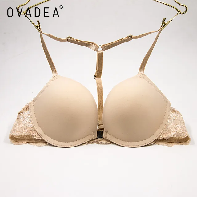 Ovadea Womens Sexy Lace Open Cup Bra Front Closure Satin Bra Set