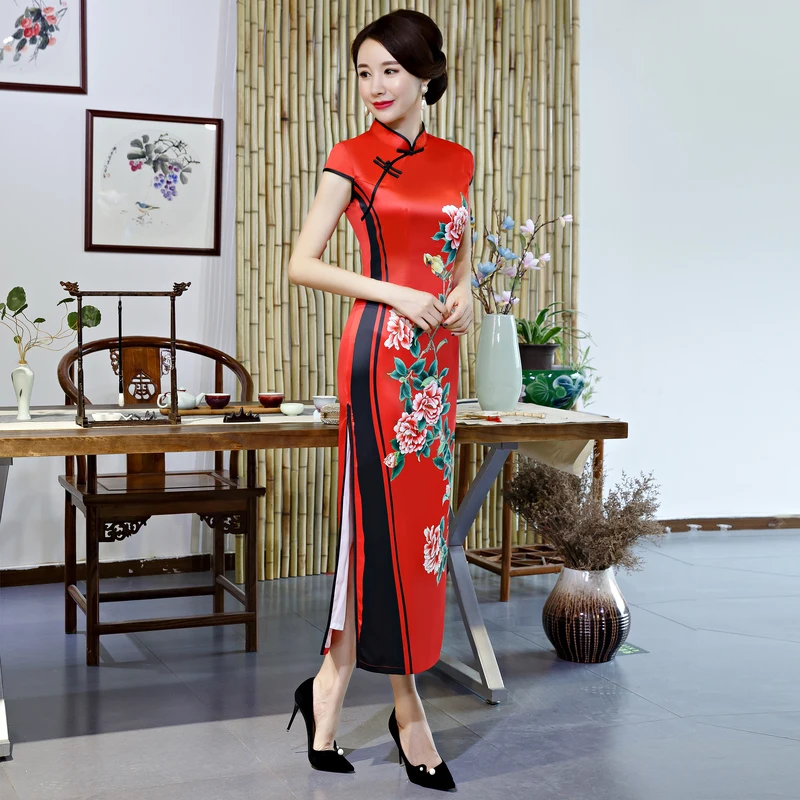 Shanghai Story Red Long Cheongsam Chinese Qipao Chinese Traditional ...