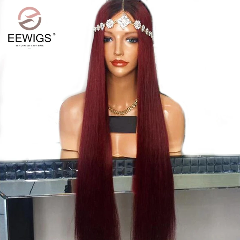 Eewigs 180 Density Burgundy Wig Heat Resistant Glueless Straight