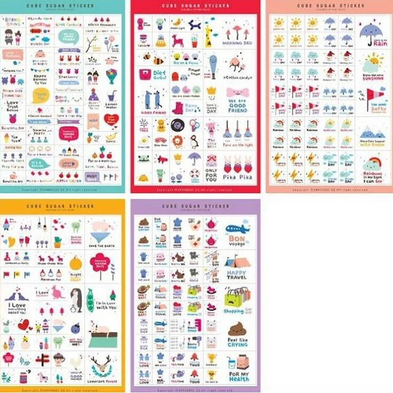5 sheets/pack 9 Styles Cartoon Adhesive Stickers Stickers for choose ...