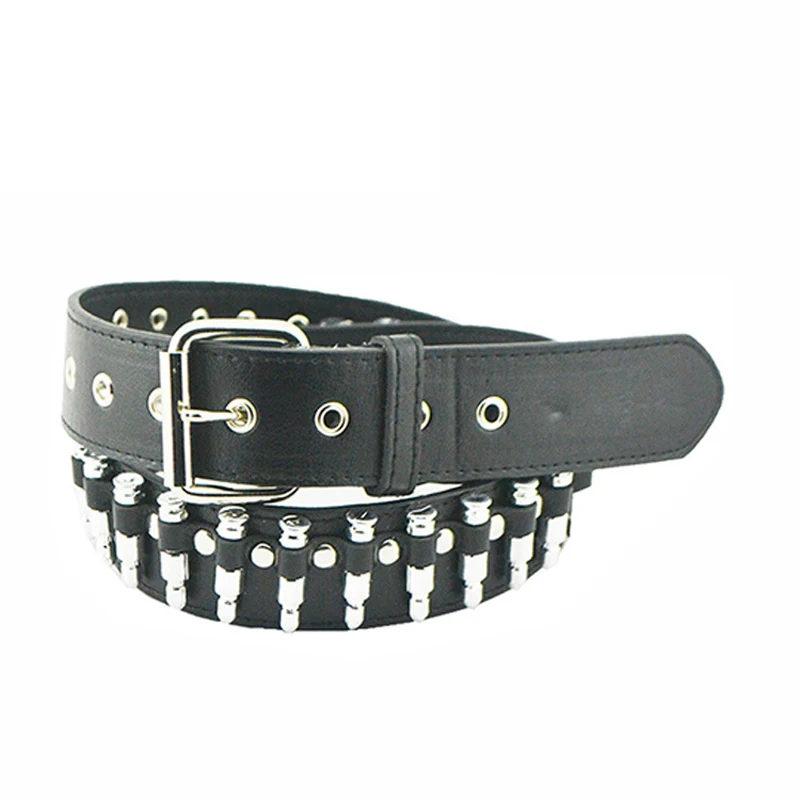 100PCS / LOT Black Bullet Men Belt Punk PU Leather Waist Belt Fashion ...