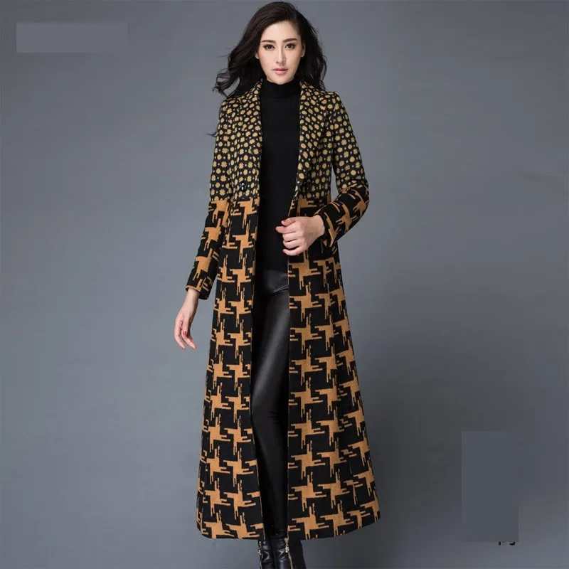 Luxury clothes Women winter wool and blends Long wool coat Printing ...