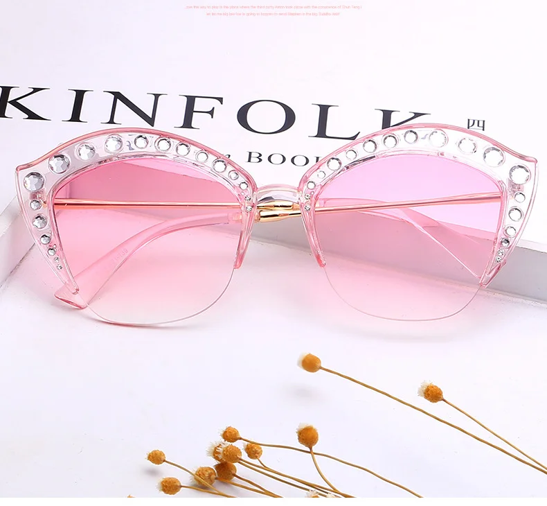 2018 Luxury Benesse Half Frame Ladies Cat Eye Sunglasses Women