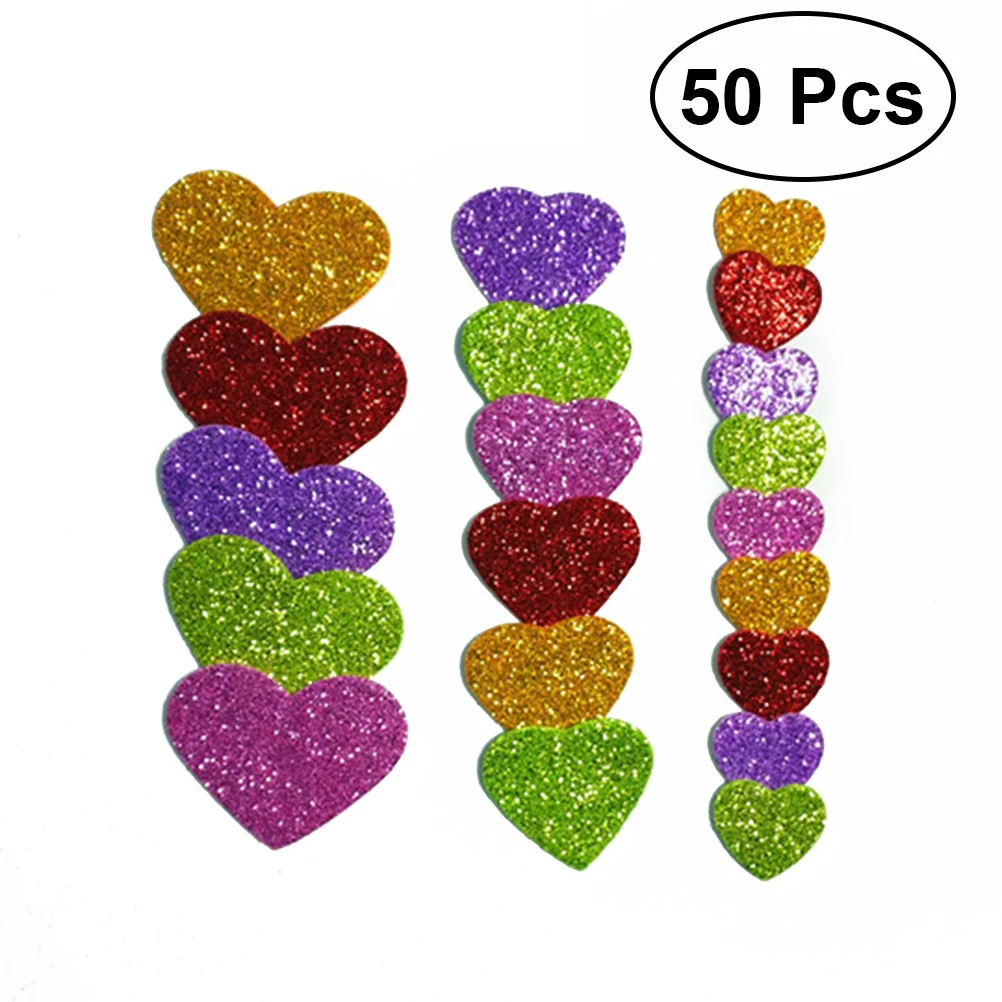 50pcs Glitter Foam Stickers Self adhesive EVA Foam Sticker Heart Shape ...