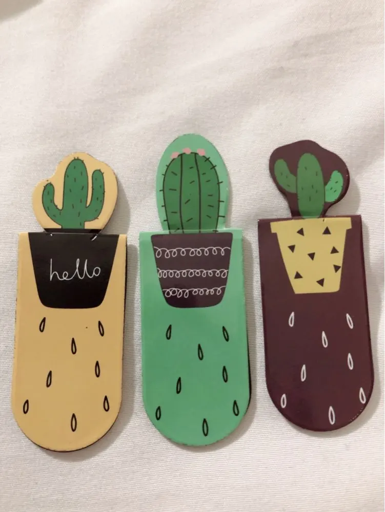 Three Kawaii Cacti Magnetic Bookmarks for Books - Kuru Store
