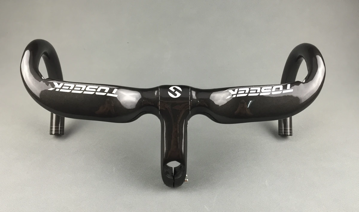 TOSEEK 3K Glossy Carbon Fiber Track Road Bike Bicycle Racing Drop Integrated Bar Stem Handlebar ...