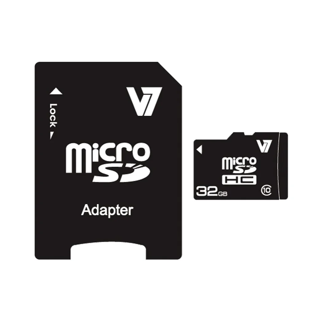 V7 Micro SDHC 32GB Class 10 + SD Adapter, 32 GB, MicroSDHC, Class 10 ...