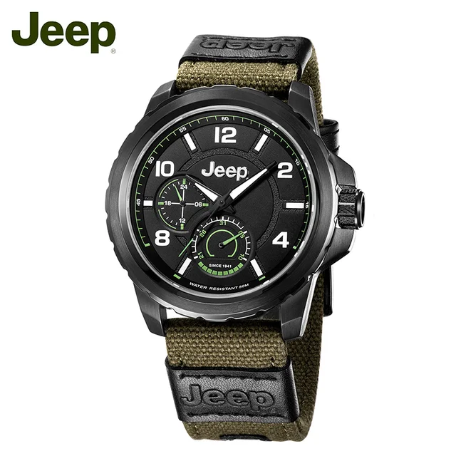 Jeep Original Men Watches Outdoor Quartz Green Canvas Strap Calendar ...
