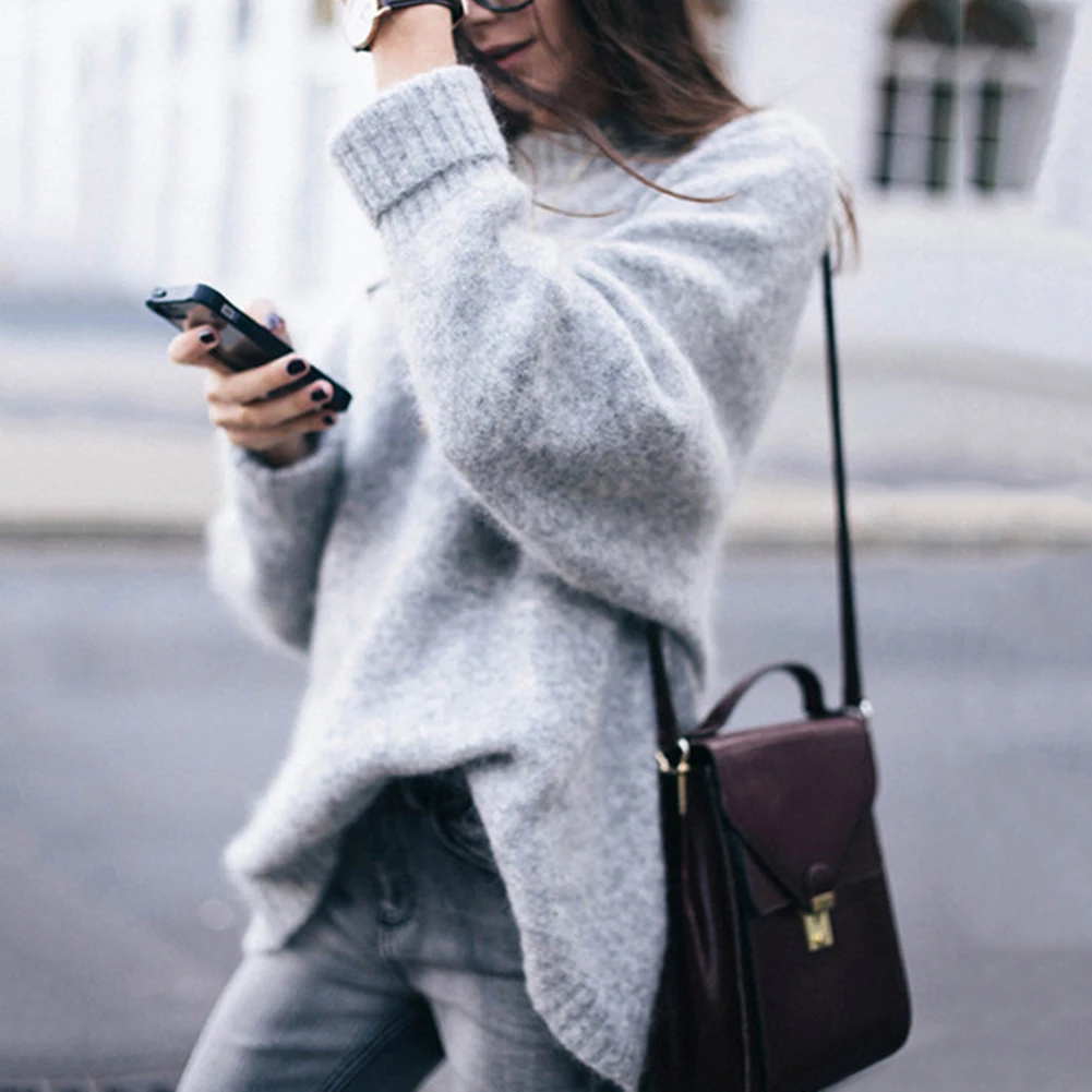 Womens Fashion O Neck Long Sleeve Thick Pullover Knit Sweater Loose