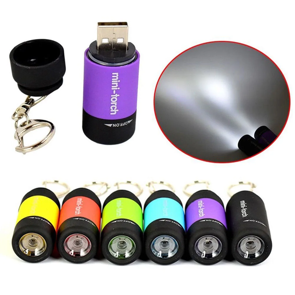 Portable Mini USB Rechargeable Lamp Keychain LED Flashlight Key Chains ...