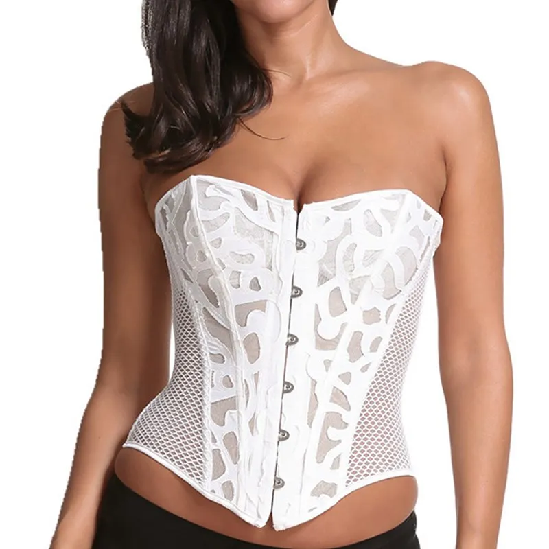 Sexy Bustier Women Corselet Corset Female Mesh Satin Bone Lace Up