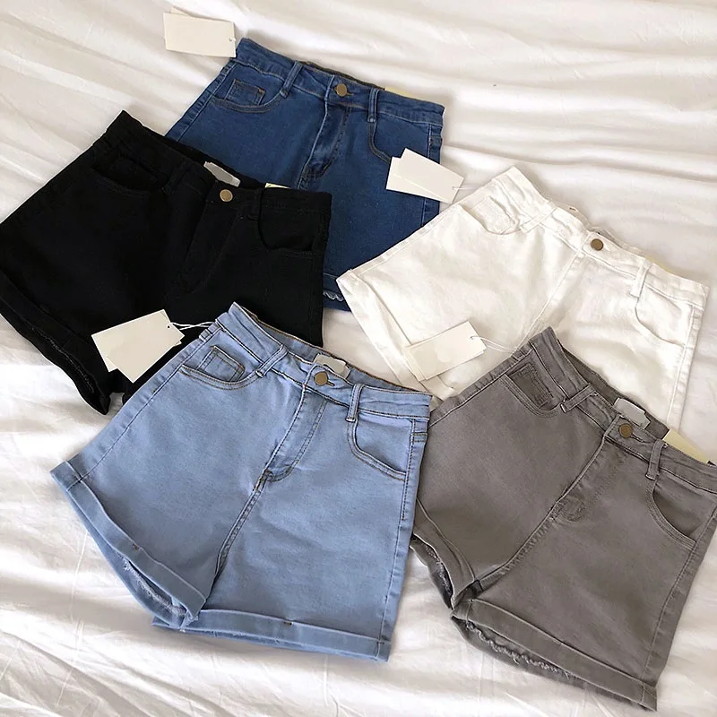Obrix Summer Denim Korean Fashion Streetwear High Waist Shorts Regular ...