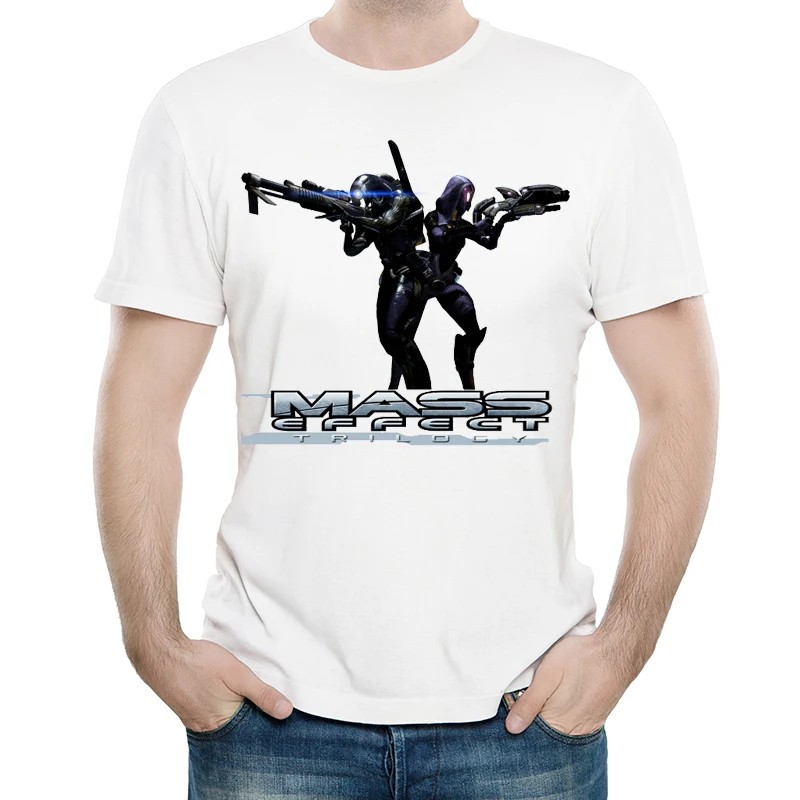 Mass Effect T Shirt White Color Mens Fashion Short Sleeve Game Mass