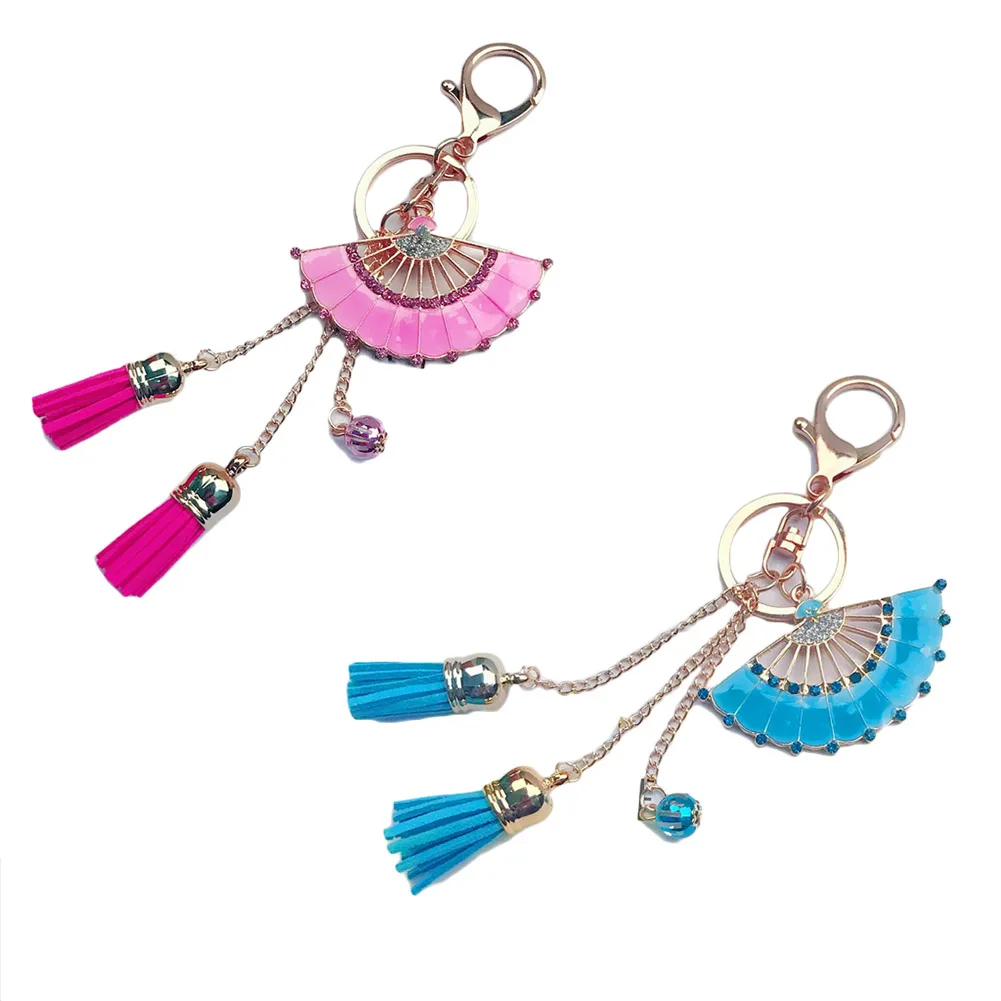 Gold Color Hand Fan Keychain Leather Tassel Alloy Key Holder Bag ...