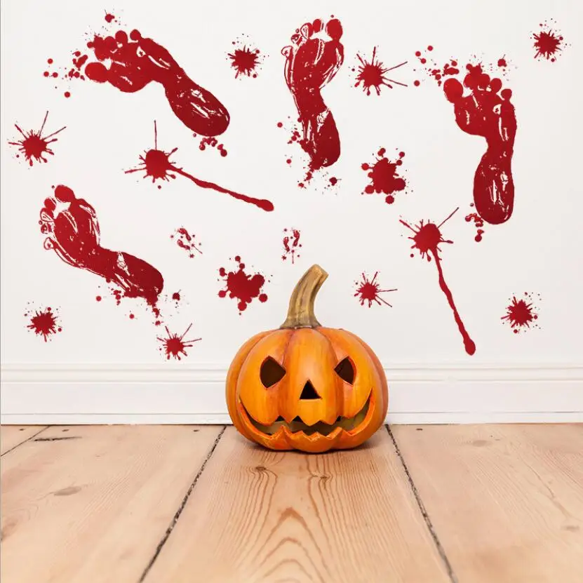 2018 Creative Red Ghost Blood Footprint Sticker Scary Halloween ...