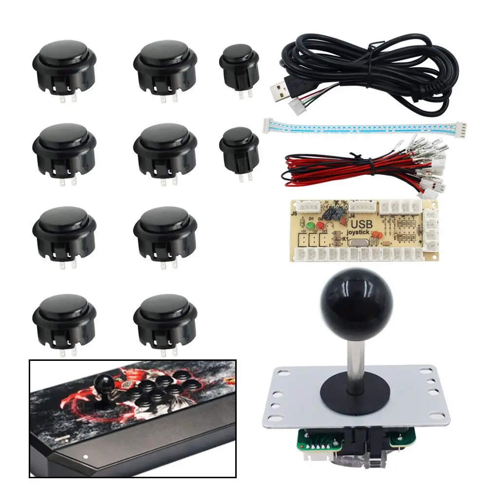 Sjjx zero atraso retropie framboesa pi usb codificador arcada kit diy joystick botão arcade ...